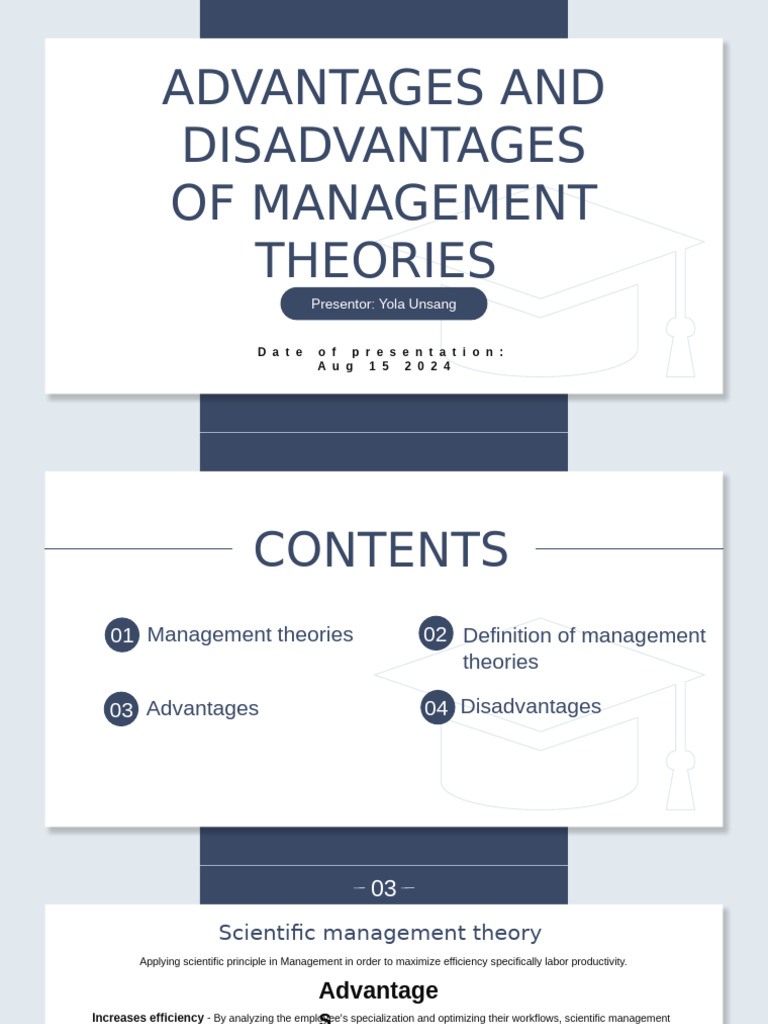Y.U. Advantages and Disadvantages of Management Theories | PDF