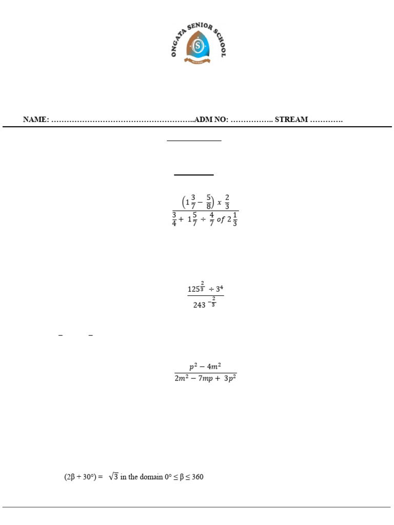 Mathematics Questions Assignments - Form 3 - Mathematics | PDF
