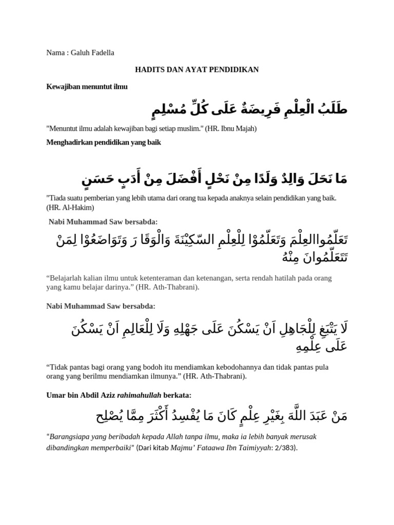 HADITS DAN AYAT PENDIDIKAN Galuh Fadela | PDF