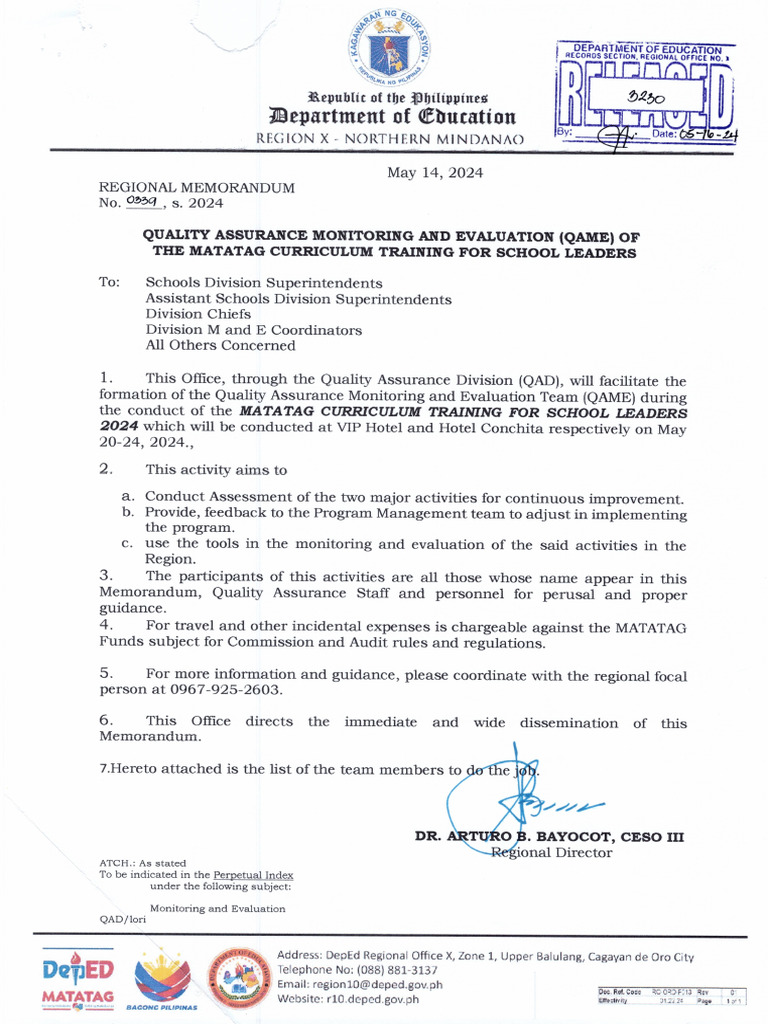 RM - 339 - Quality Assurance Monitoring and Evaluation of The Matatag ...