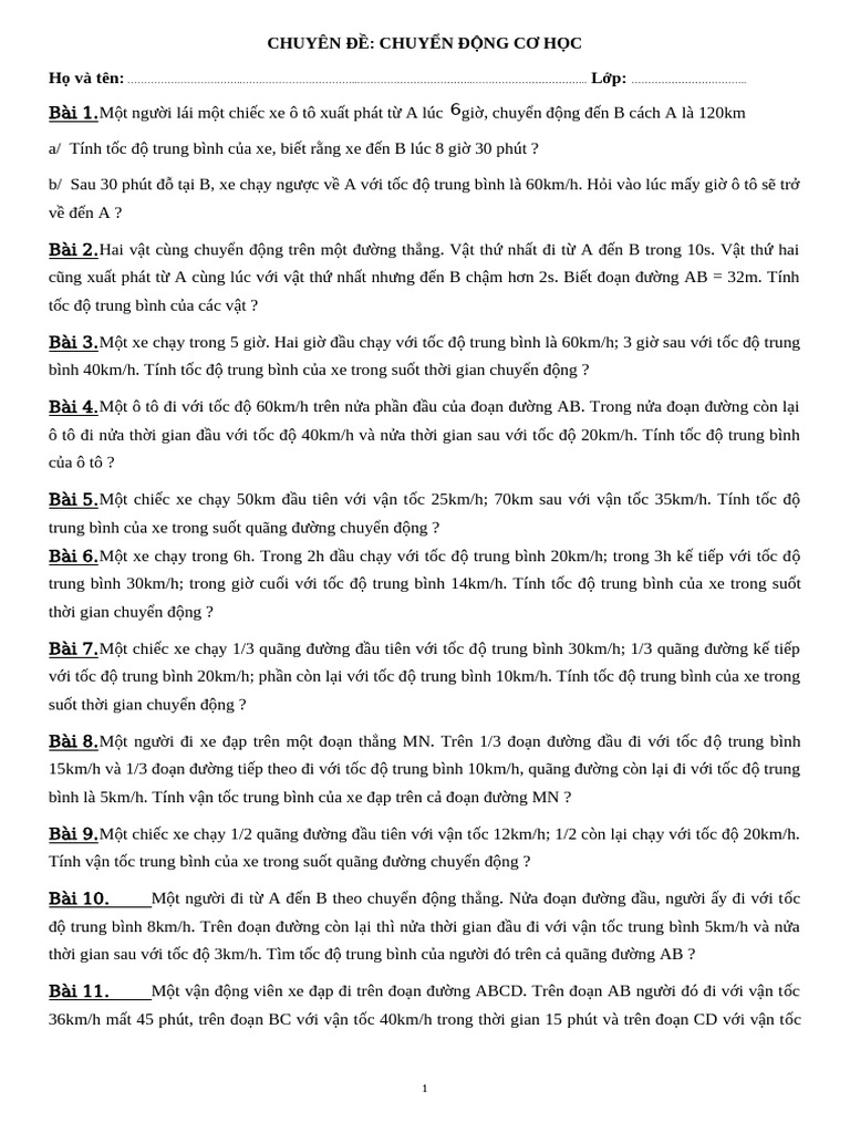 Bai Tap Chuyen Dong Co Va Chuyen Dong Thang Deu | PDF