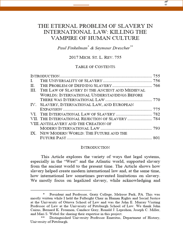 The Eternal Problem of Slavery in International Law: Killing The ...