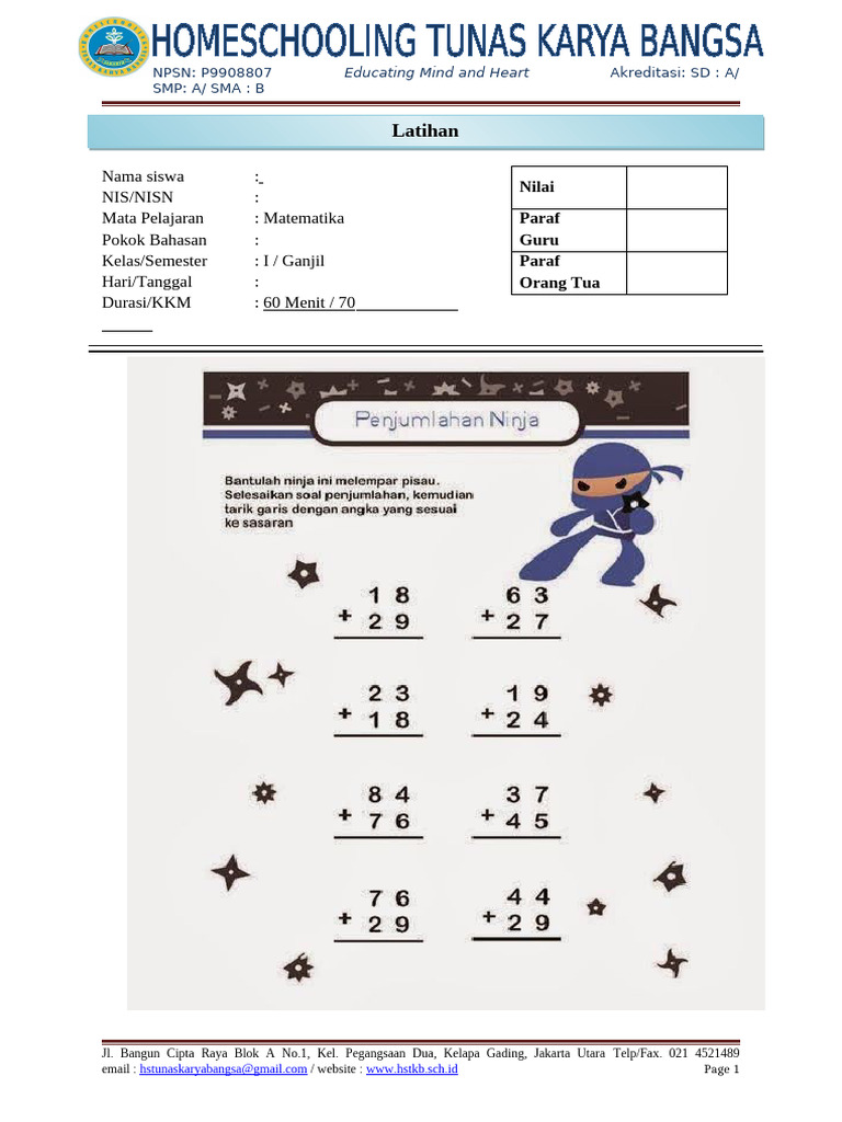 1 - MTK - PR Penjumlahan Susun Ke Bawah | PDF