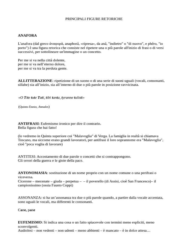 Principali Figure Retoriche | PDF