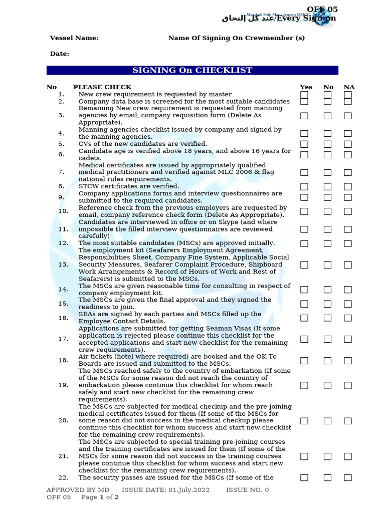 OFF 05 - Signing On Checklist - Office | PDF