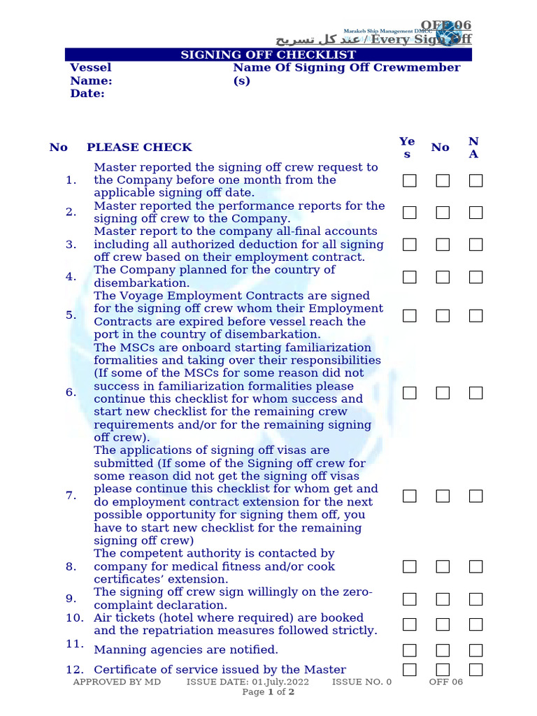 OFF 06 - Signing Off Checklist | PDF