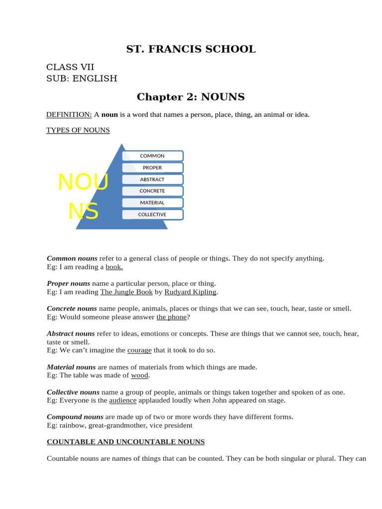 Class 7 Nouns Notes | PDF