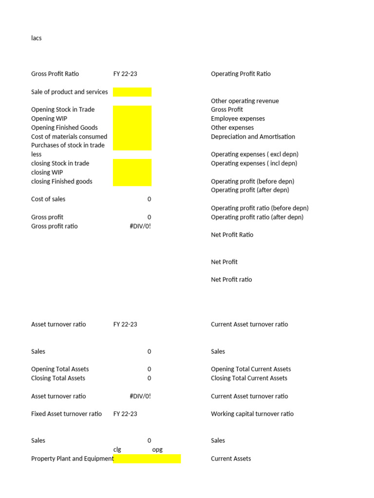Ratio Analysis - Template | PDF