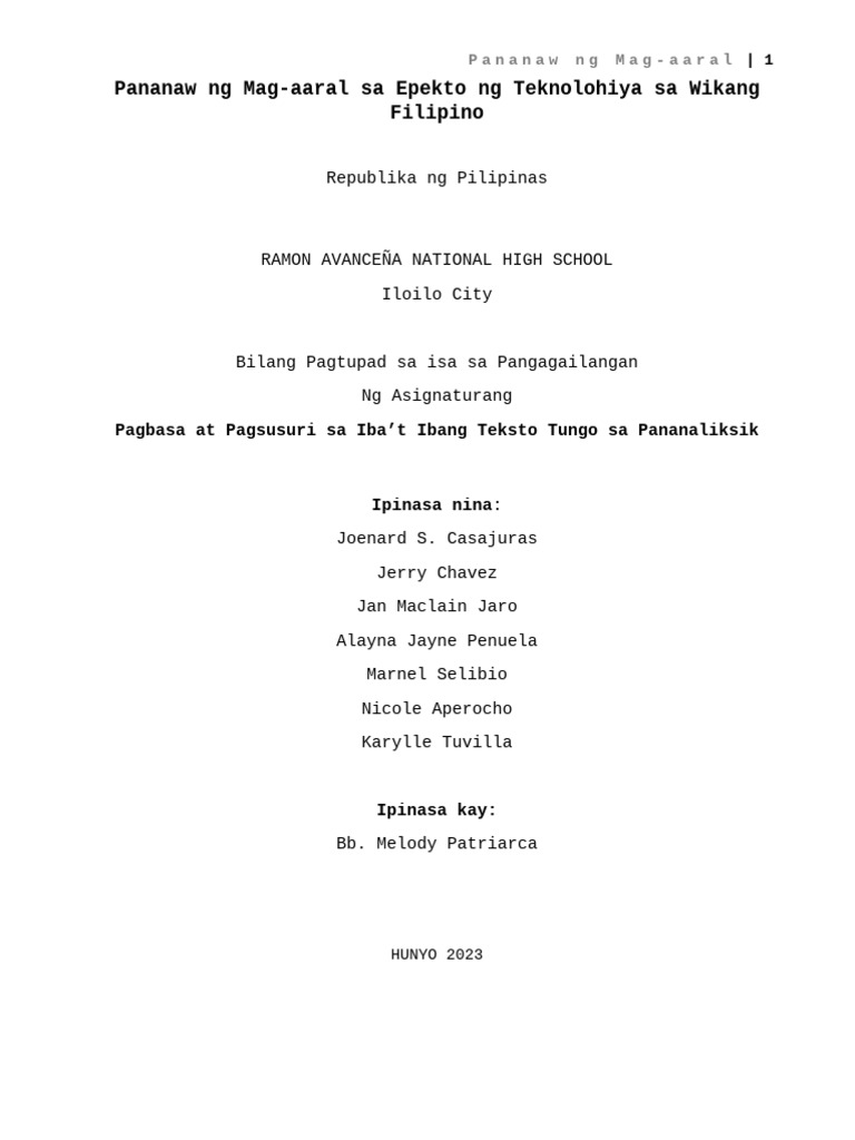 Pananaliksik Filipino (Final Docs.) | PDF
