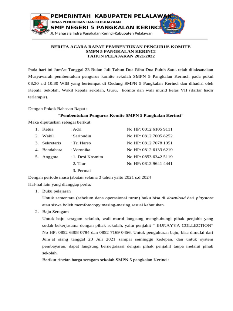 Berita Acara Rapat Komite 1 Pdf