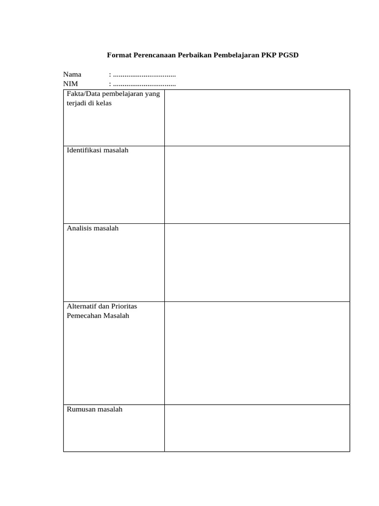 Form Perencanaan Perbaikan Pembelajaran | PDF