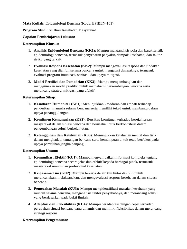 Bahan RPS Epidemiologi Bencana | PDF