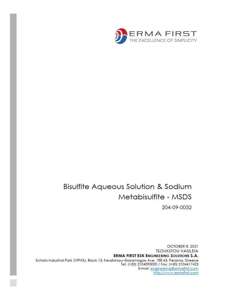 204-09-0032 Bisulfite & Metabisulfite MSDS & Handling Instructions | PDF