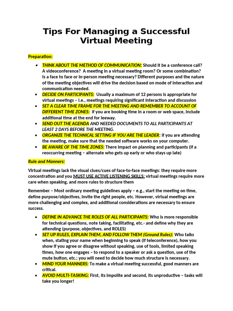 Tips For Managing A Successful Virtual Meeting | PDF | Nonverbal Communication | Communication
