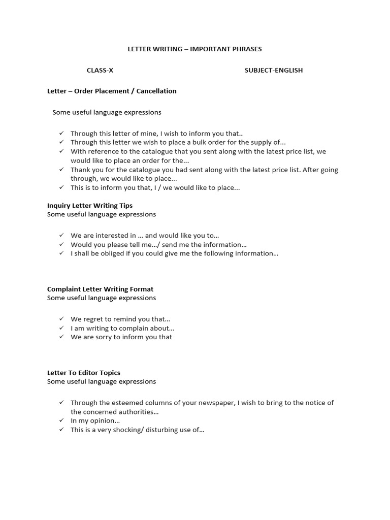 Letter Writing Samples & Phrases. | PDF