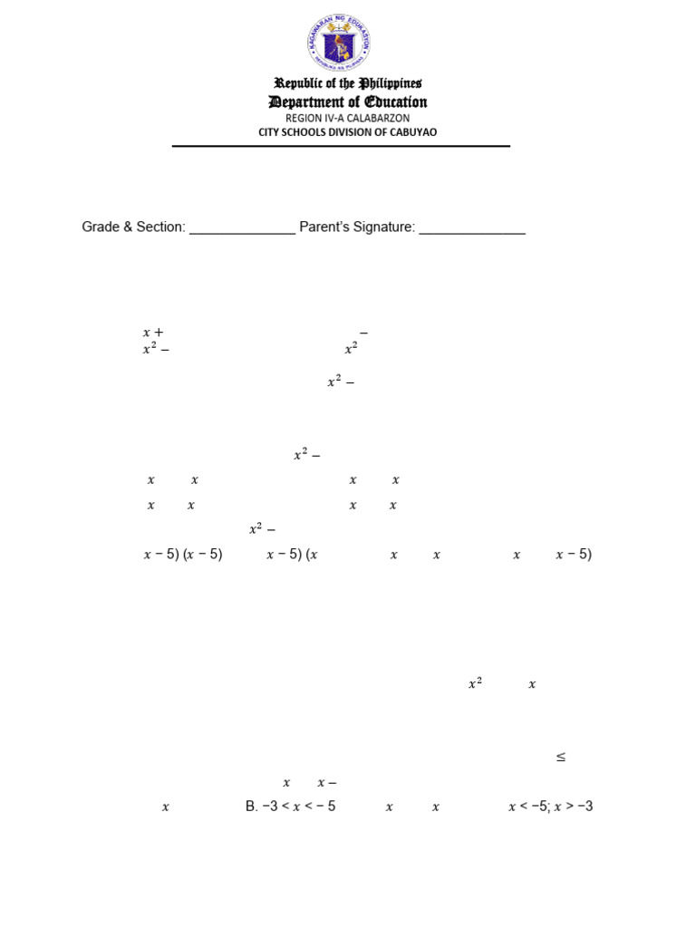 G9 - Math Diagnostic Test Sy2022 2023 | PDF