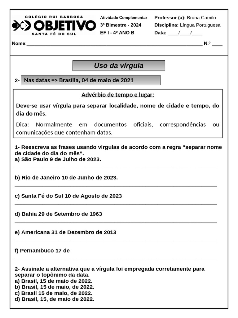 Regras de Uso da Vírgula em Datas | PDF | Brasil | Carreira e Crescimento