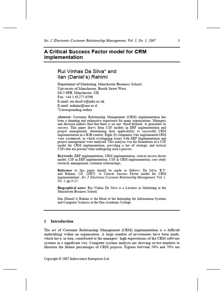 A Critical Success Factor Model For CRM | PDF