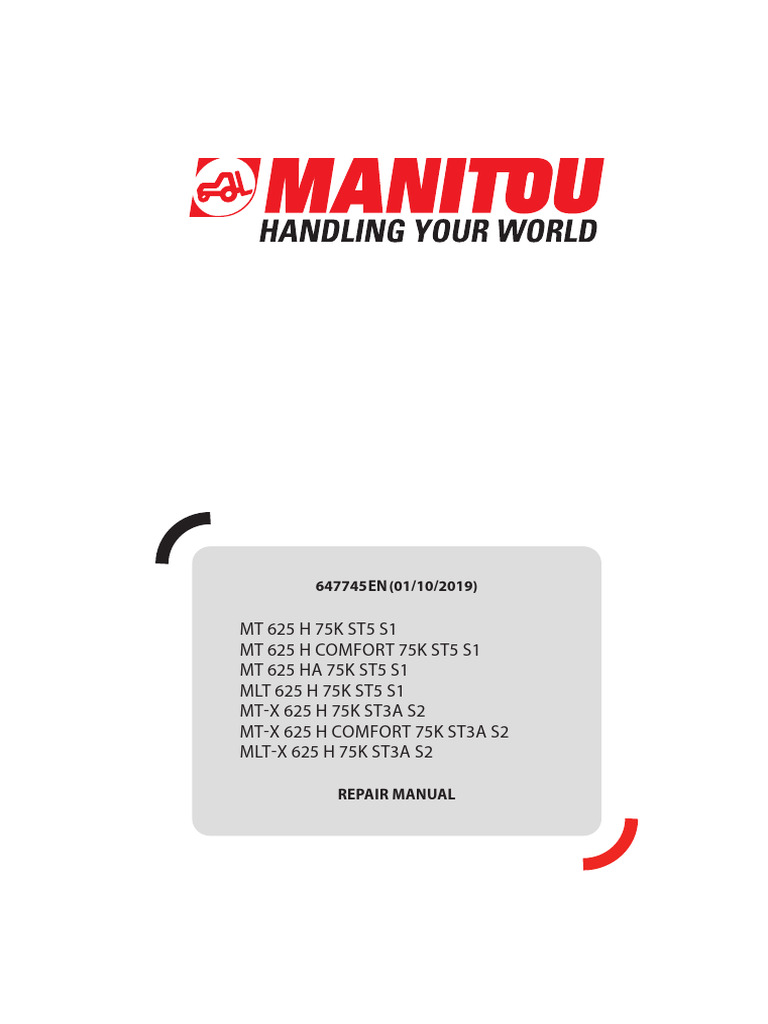 Manitou Telehandler MT 625, MLT 625, MT-X 625 H HA 75K ST5 S1 S2 Repair ...
