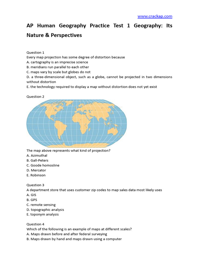 AP Human Geography Practice Test 1 Geography Its Nature & Perspectives ...