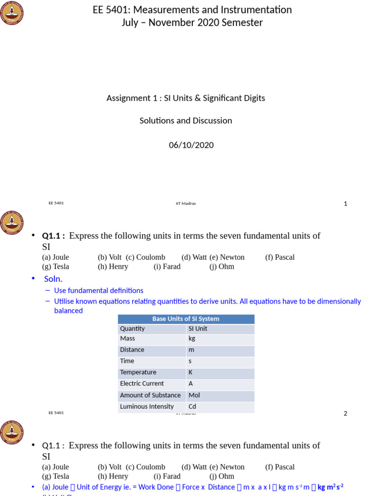 EE5401 - Assignment 1 - Units Solved - JJv1 | PDF