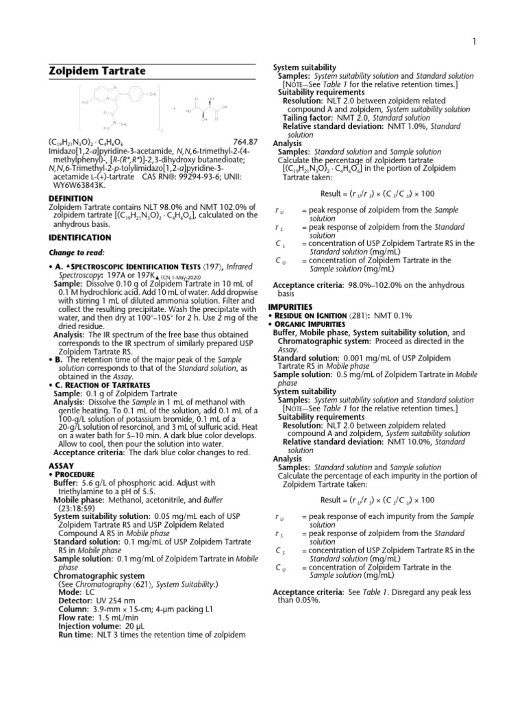 Zolpidem Tartrate | PDF