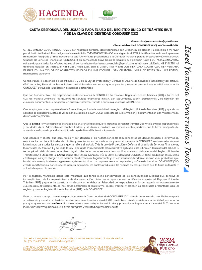 Carta de Identidad Condusef | PDF