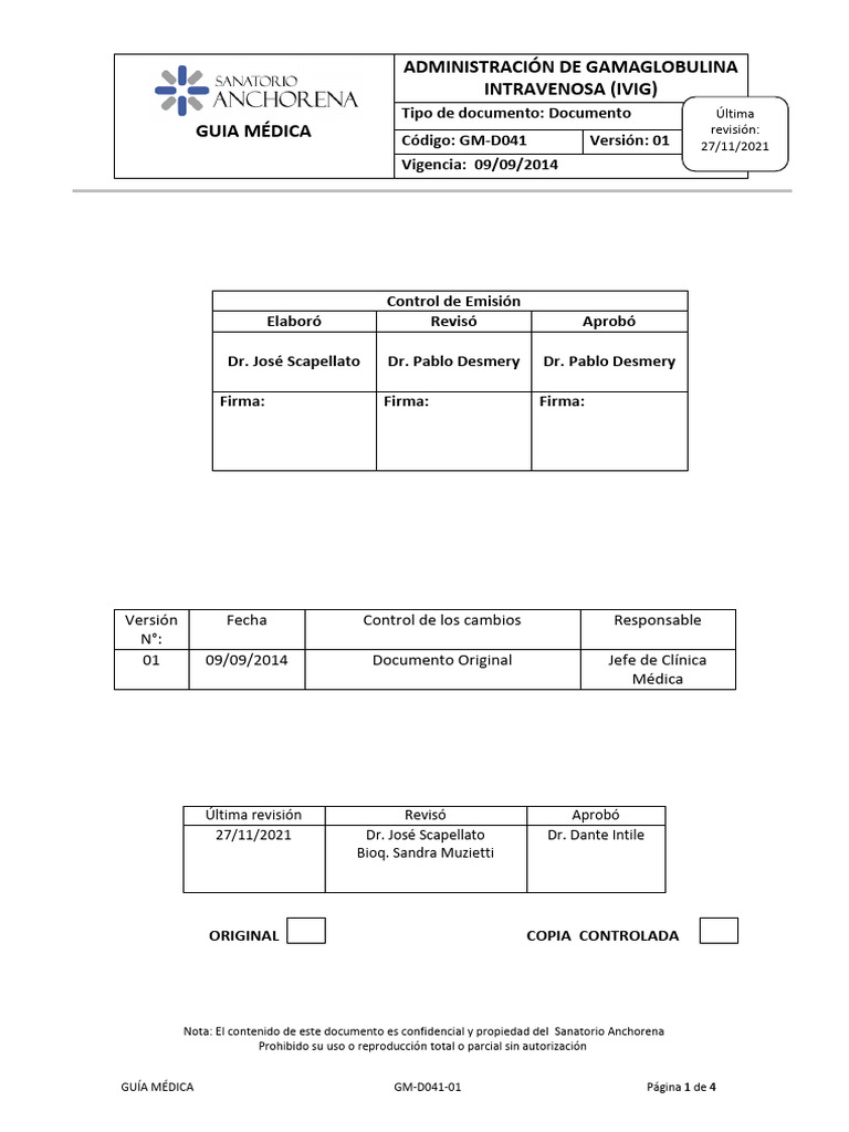 GM-D041-01 Administración de Gamaglobulina Intravenosa (IVIG) | PDF ...