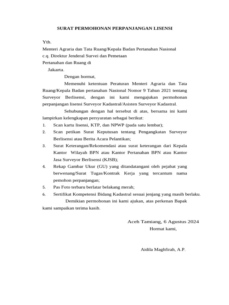 Surat Permohonan Perpanjangan Lisensi Pdf