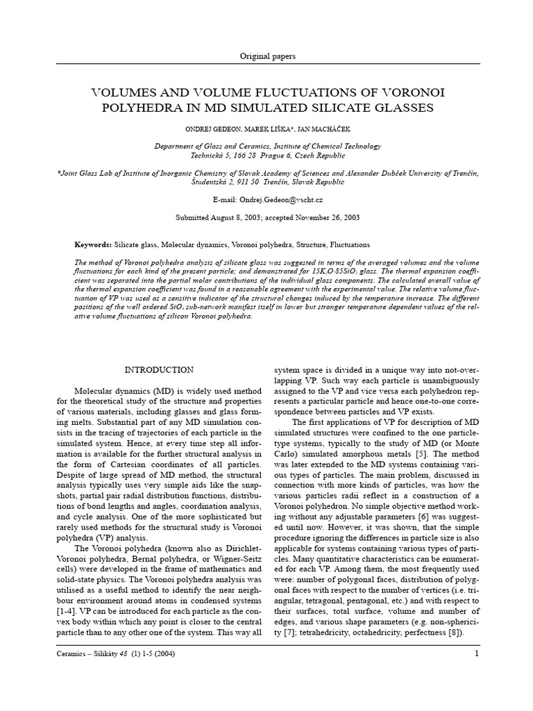 Volumes and Volume Fluctuations of Voronoi Polyhedra in MD Simulated ...