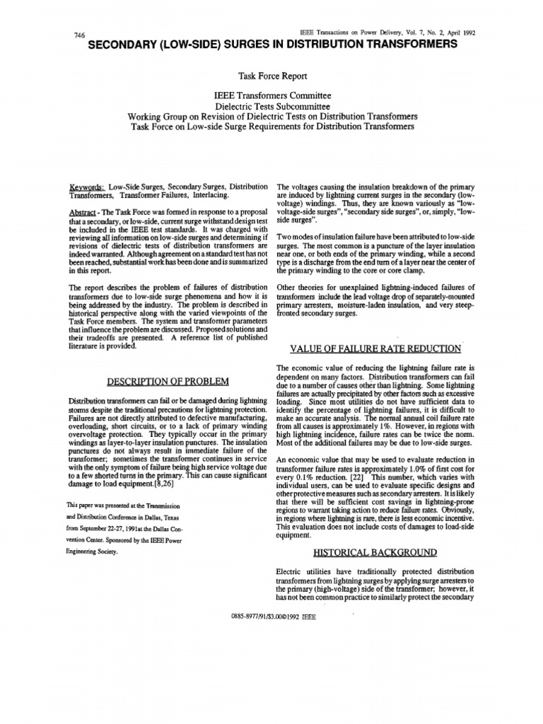 Secondary (Low-Side) Surges in Distribution Transformers: Con-Ieee | PDF