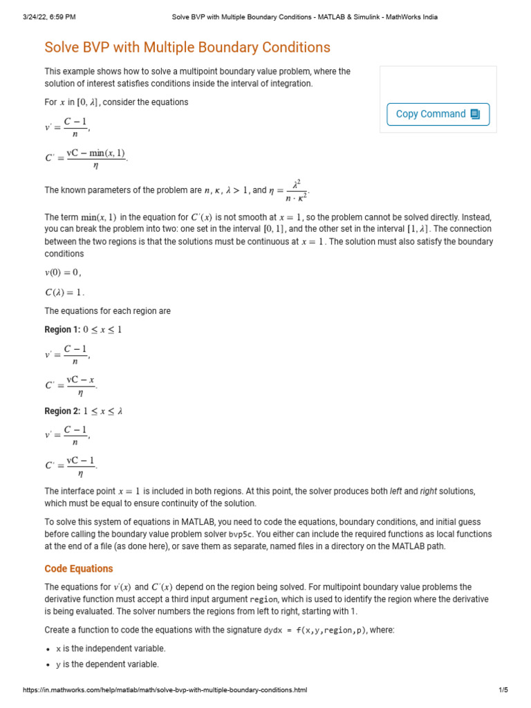 Solve BVP With Multiple Boundary Conditions - MATLAB & Simulink - MathWorks India | PDF