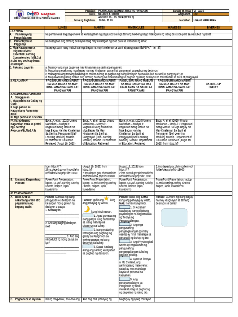 G6 Q1W2 DLL ESP (MELCs) | PDF
