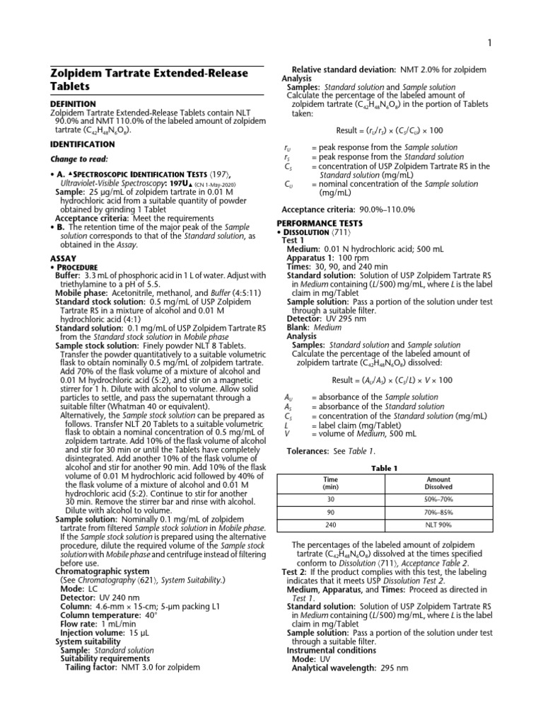 Zolpidem Tartrate Extended-Release Tablets | PDF