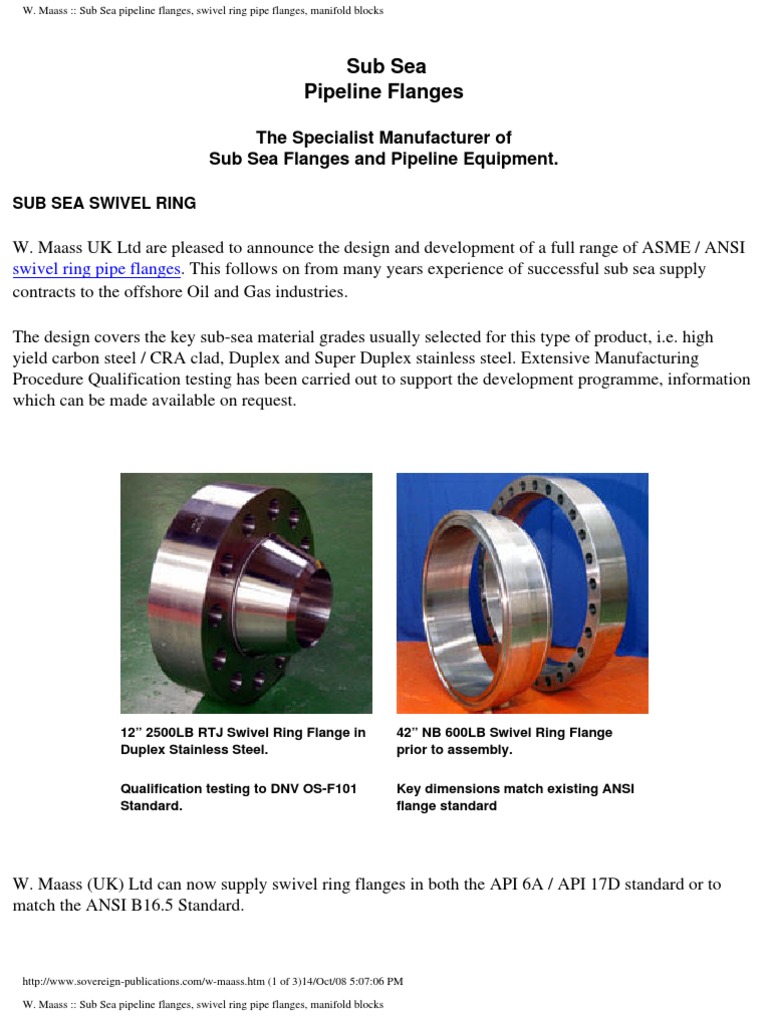 W. Maass - Sub Sea Pipeline Flanges, Swivel Ring Pipe Flanges, Manifold ...