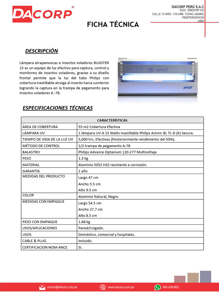 Trampa de Luz Uv Arod Bugster 15 Ficha Tecnica 1 | PDF