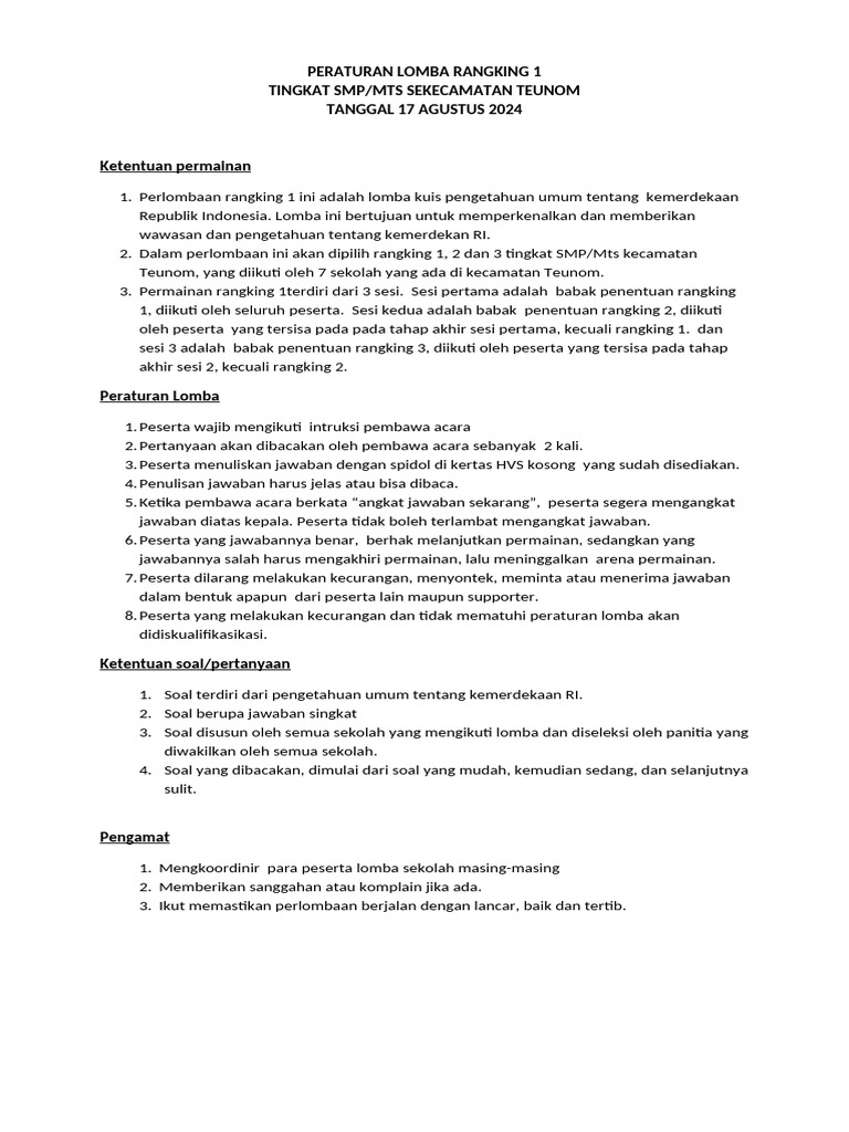 Aturan lomba rangking 1 | PDF
