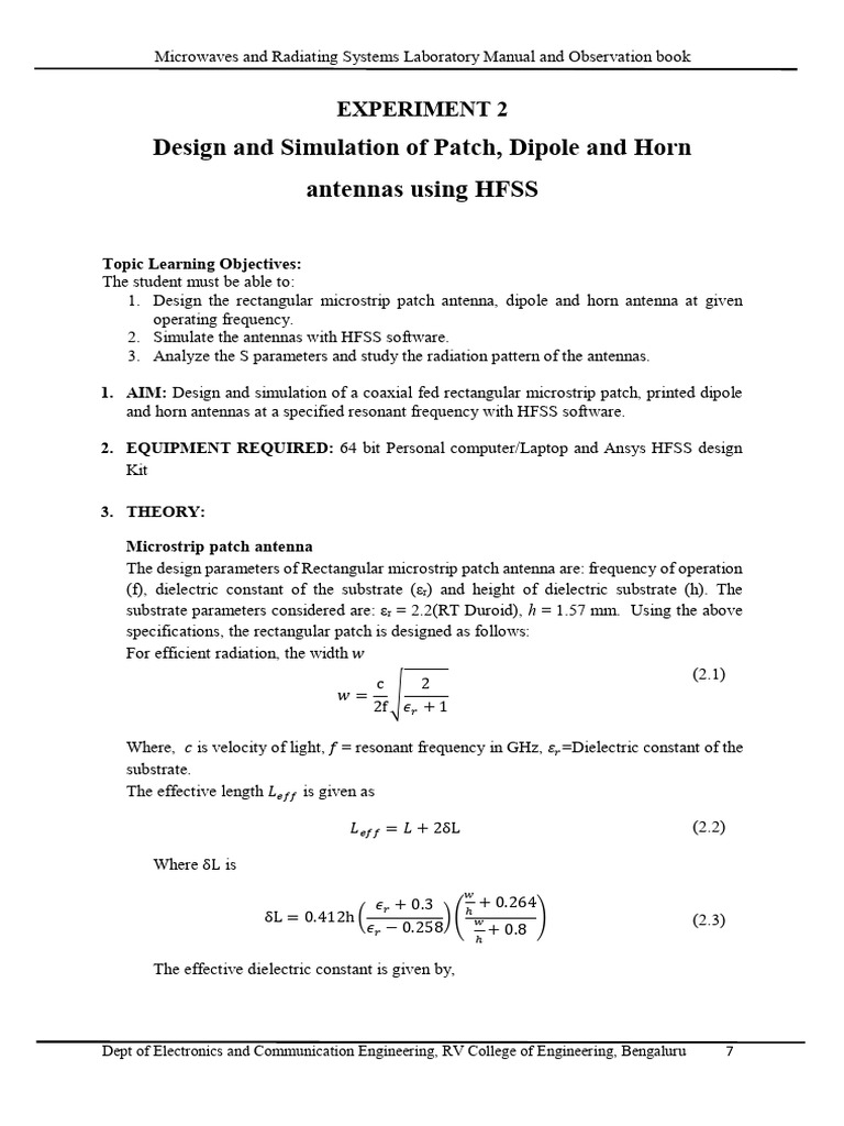 Patch, Dipole & Horn-HFSS Simulation | PDF