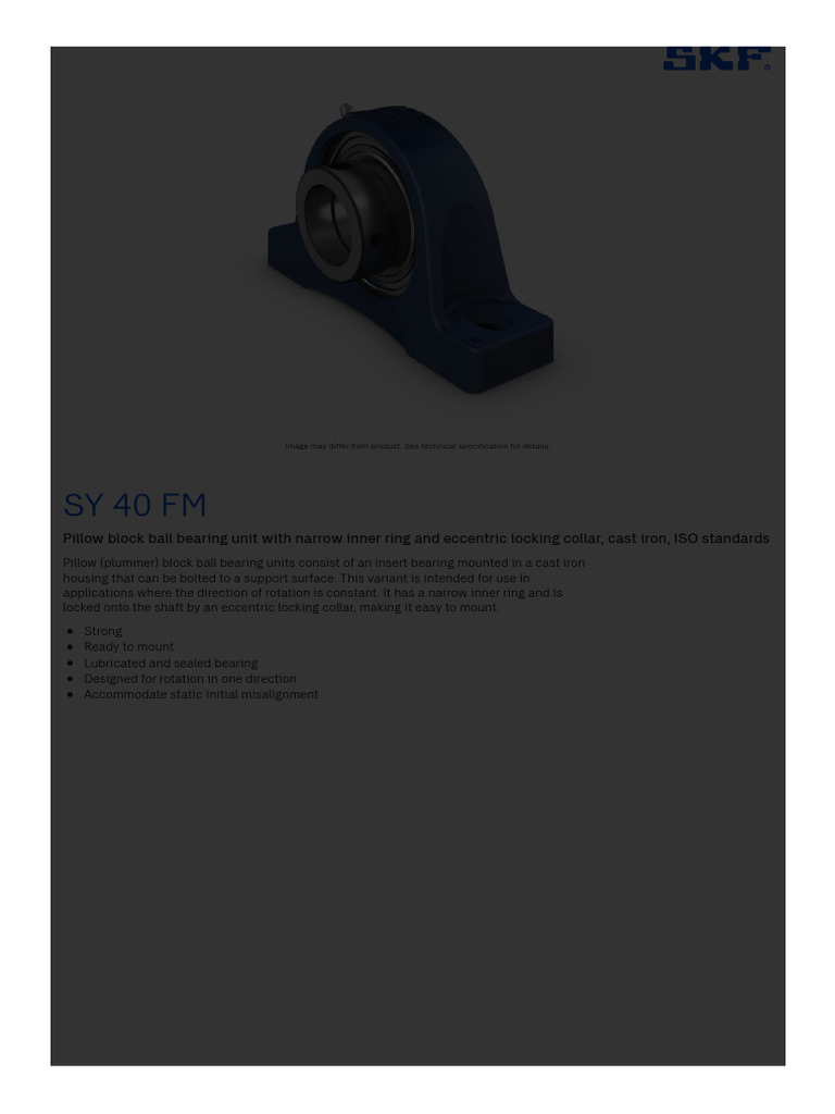 SY 40 FM - Ball Bearing Units - SKF | PDF