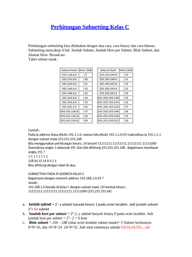 Perhitungan Subnetting Kelas C | PDF