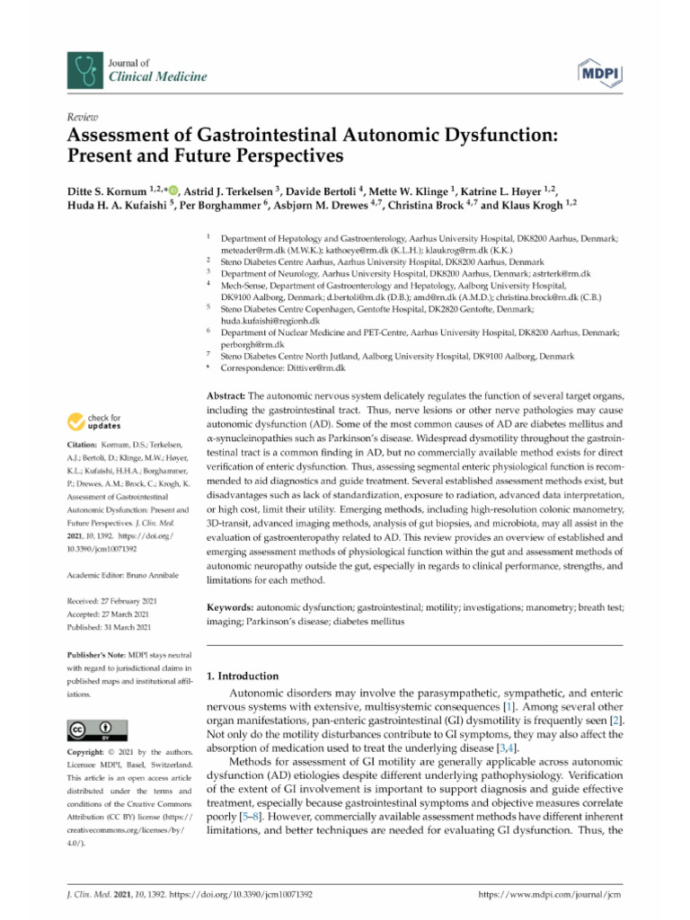 Assessment of Gastrointestinal Autonomic Dysfunction: Present and ...
