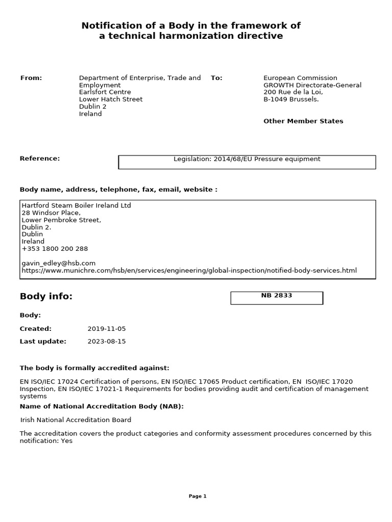 HARTFORD 2014 - 68 - EU - Notification | PDF