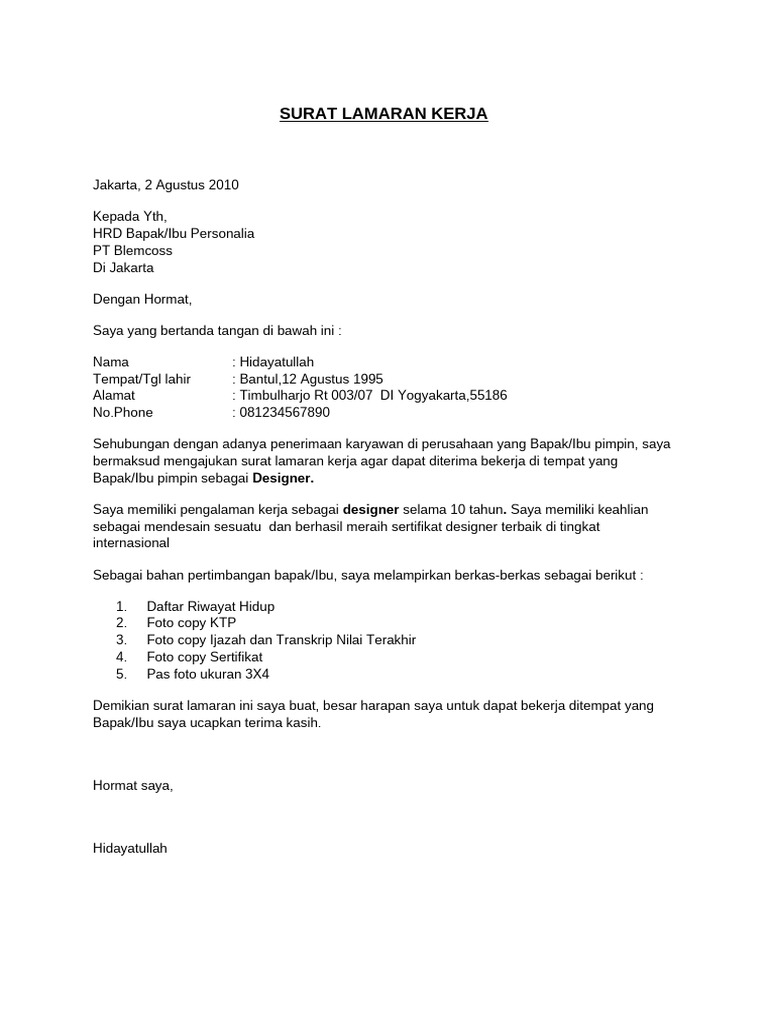 Contoh Surat Lamaran | PDF