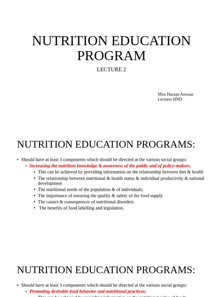 Nutrition Education Program Pdf