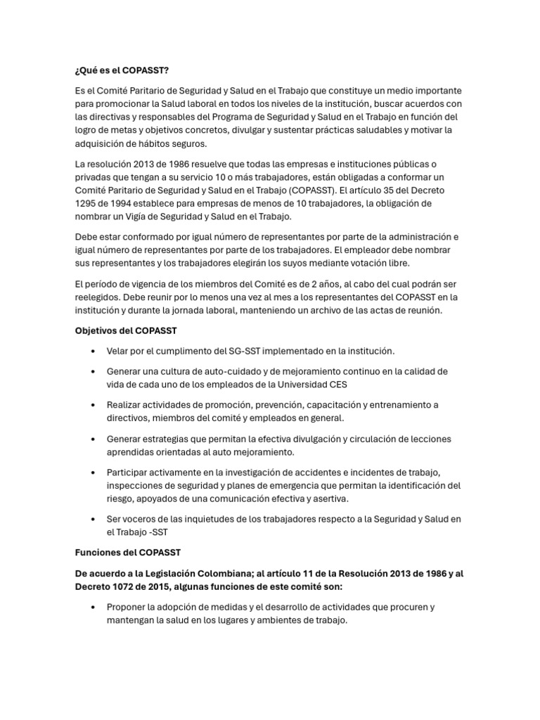 Qué Es El COPASST | PDF
