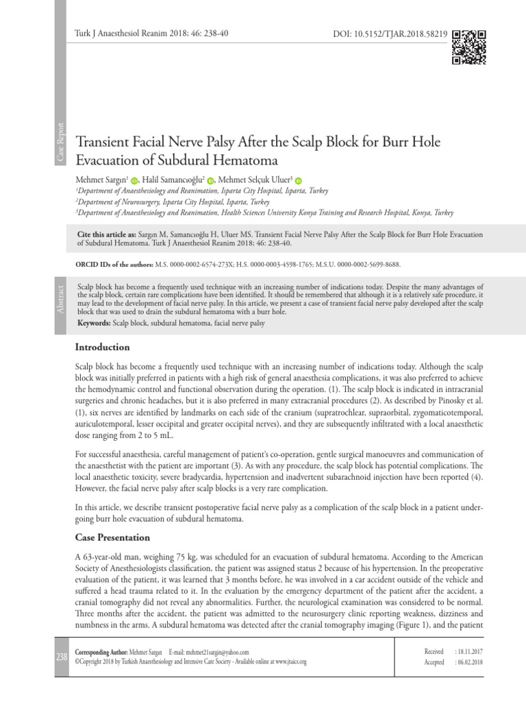 Transient Facial Nerve Palsy After The Scalp Block For Burr Hole ...
