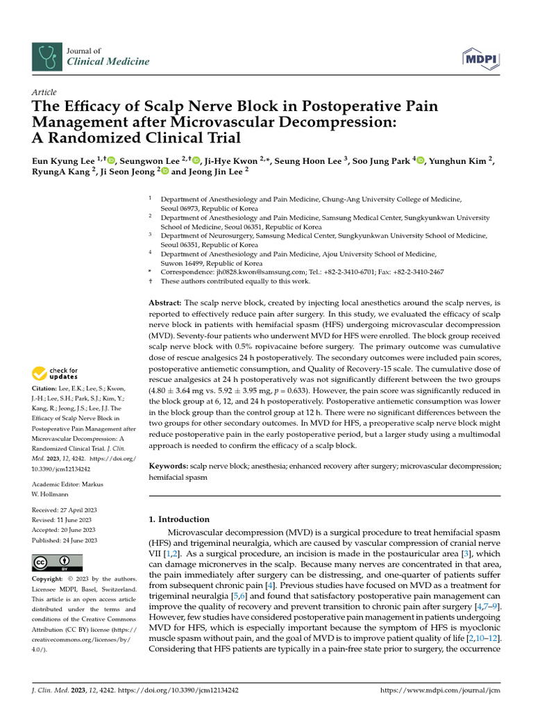 The Efficacy of Scalp Nerve Block in Postoperative Pain Management ...