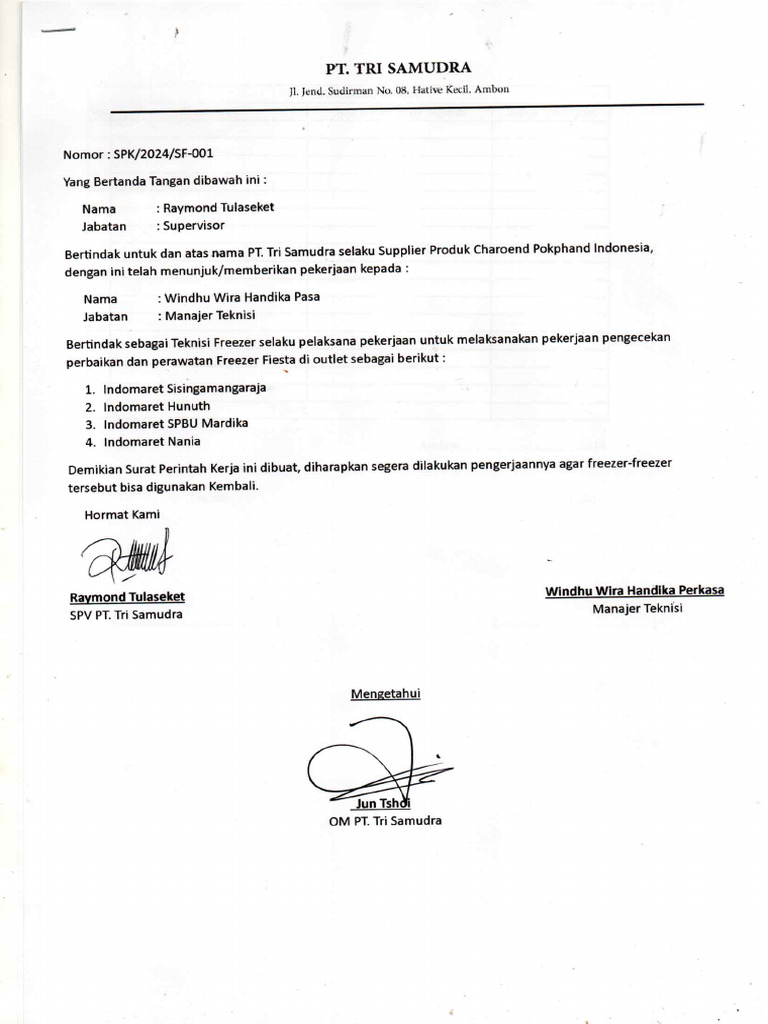 SPK & Form Perbaikan Freezer (Scan) | PDF