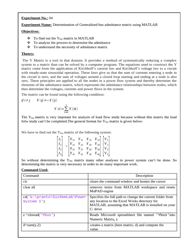 Lab02 Generalized Bus Admittance | PDF | Electrical Engineering | Teaching Methods & Materials