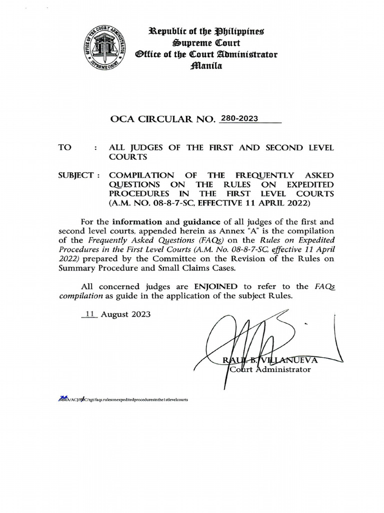 OCA Circular No. 280 2023 | PDF